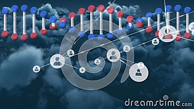 Dna Structure Spinning and Network of Profile Icons Against Darks ...