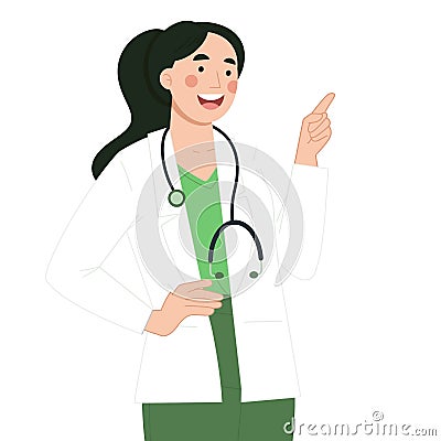 Female Doctor Pointing Hand Up Cartoon Illustration. | CartoonDealer ...