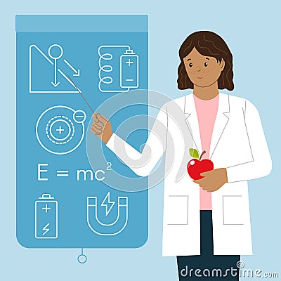 Physicist Woman With An Apple. International Day Of Women And Girls In ...