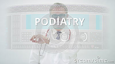 Doctor Scrolls To PODIATRY Tab on a Modern Touchscreen Display Stock ...