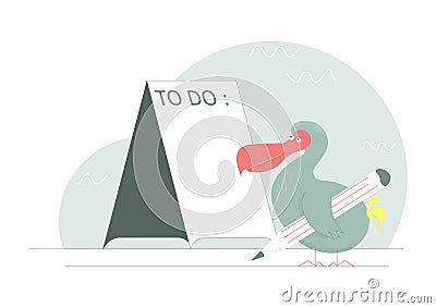 The Dodo Bird Creating List Of Things To Do. Vector Illustration ...