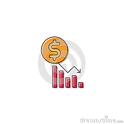 Dollar Loss Graph Vector Icon Symbol Isolated On White Background ...