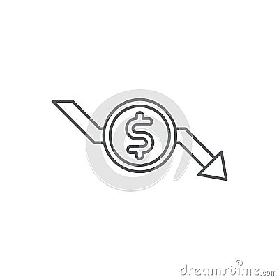 Dollar Loss Graph Vector Icon Symbol Isolated On White Background ...