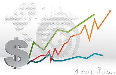 Dollar Map And Forecast Graph Illustration Cartoon Vector ...