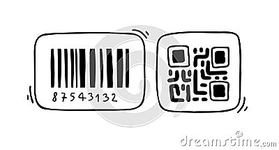 Doodle Barcode. Doodle QR Code. Hand Drawn Datum Symbols Collection ...
