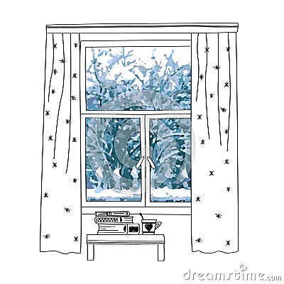 A Doodle Illustration Depicting A Closed Window Cartoon Vector ...