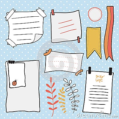 Doodle Notepaper Vector Set. Hand Drawn Messages Sticky Notes ...