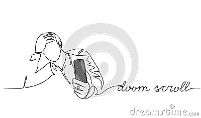 Doom Scroll, Doomscrolling Vector Illustration. One Line Drawing Art ...