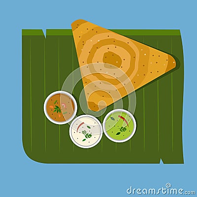 Dosa With Sambar And Chutney On Banana Leaf Cartoon Vector ...