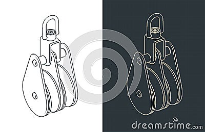 Double Blocks For Yacht Rigging Isometric Blueprints Cartoon Vector ...