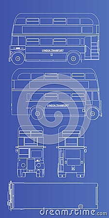 Double Decker Blueprint Silhouette Vector Illustration | CartoonDealer ...