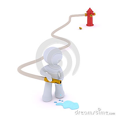 Dousing The Fire. Hydrant, Hose And Water Puddle. Stock Image ...