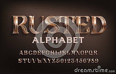 Rusted Alphabet Font. Ancient Scratched Metal Letters And Numbers ...