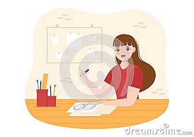 Drafting, Engineer Or Architect Working On Drawing Board Projecting And ...