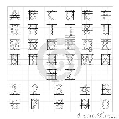 Drafting Paper Alphabet. Vector Drawing Sketch Letters Stock ...