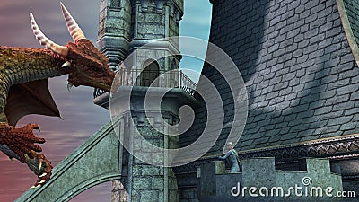Dragon Attacking The Castle Stock Illustration - Image: 61451992