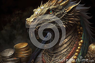 Dragon Guarding Hoard Of Gold And Gems. Generative AI Royalty-Free ...