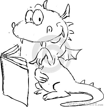 Dragon Reading In Book Cartoon - Vector | CartoonDealer.com #72982184