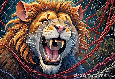 Dramatic And Intense Illustration Of A Mouse Gnawing At A Tangled Web ...