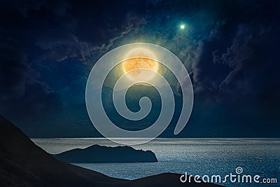 Dramatic Mystical Background - Rising Full Moon In Dark Night Sky Above ...