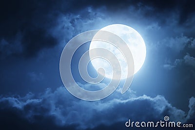Dramatic Nighttime Clouds And Sky With Large Full Blue Moon Stock Image ...