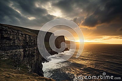 Dramatic Sunset Over A Rugged Coastal Cliff, With The Sun Peeking Out ...