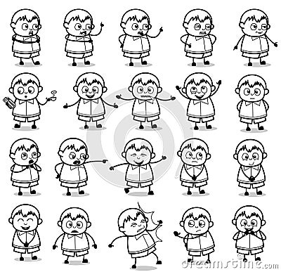 Drawing Art Of Fat Boy Poses - Set Of Concepts Vector Illustrations ...