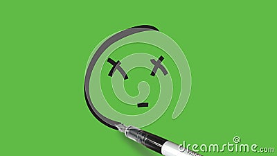 Drawing a Confused Face with Black Outline on Abstract Green Background ...