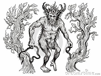 A Drawing Of A Creature With Horns And Antlers - Mythologic Satyr ...