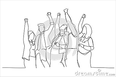 Drawing Of Diverse Group Huddle And High Five Hands Together In Office ...