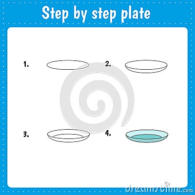 Drawing Lesson For Children. How Draw A Plate. Drawing Tutorial. Step ...