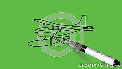 Drawing an Old Water Plane with Colour Combination on Abstract Green ...