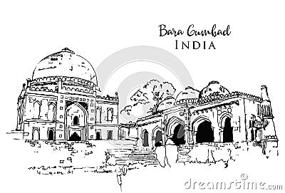 Drawing Sketch Illustration Of Bara Gumbad, India Cartoon Vector ...