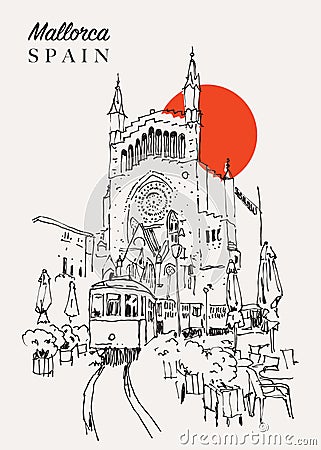 Drawing Sketch Illustration Of Mallorca, Spain Cartoon Vector ...