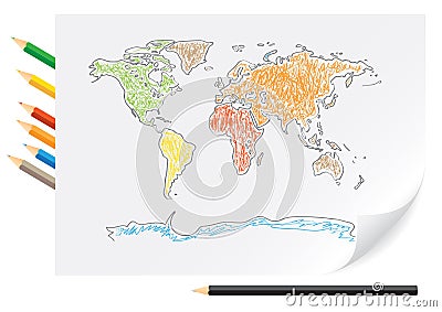 Drawing World Map By A Color Pencils Stock Photography - Image: 15919442