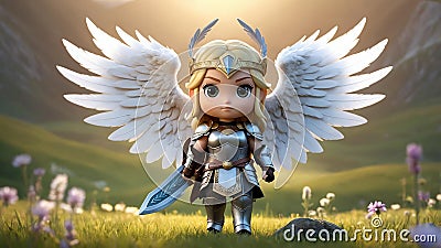 A 3drendered Cute Chibi Valkyrie Standing In White Bac Ai Generated ...