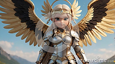 A 3drendered Cute Chibi Valkyrie Standing In White Bac Ai Generated ...