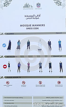 Dress Code Sign In Sheikh Zayed Grand Mosque Editorial Image ...