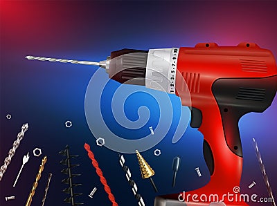 Drilling Machine Realistic Gradient Background Royalty-Free Cartoon ...