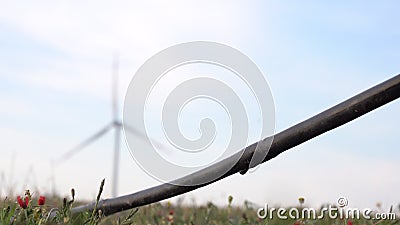 A Drip Irrigation System Dribble in Wind Turbine Background. the ...