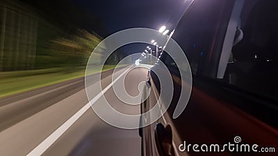 Drivelapse From Side Of Car Moving On A Night Highway Timelapse ...