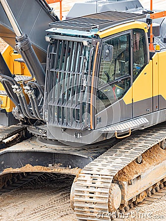 Driver Cabin And Continuous Tracks On A Heavy Excavator Digger Machine ...