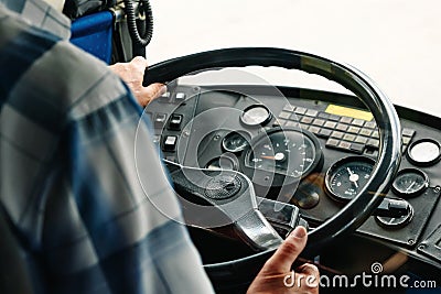 Driver Man Behind The Wheel View From The Back, Close-up Hands Stock ...