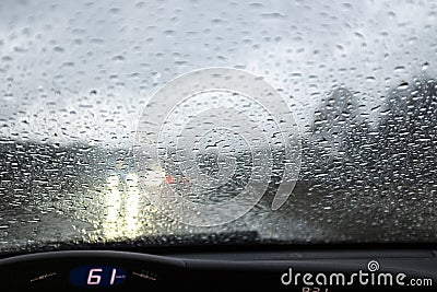 Driver Point Of View Inside A Car While Driving On A Rainy Day Royalty ...