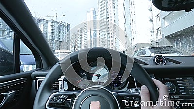 Driving Car in the City First Person View Stock Footage - Video of ...