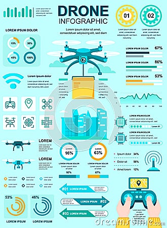 Drone Delivery Banner With Infographic Elements. Poster Template With ...