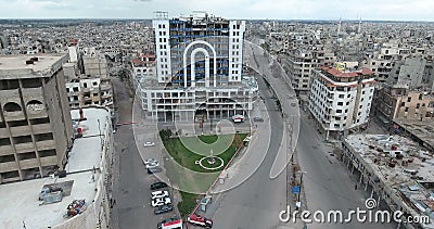 A Drone Flight on a Destroyed City Stock Footage - Video of famous ...