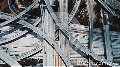 Drone Rising Over Epic Complex Freeway Intersection in Los Angeles with ...