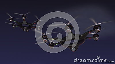 Drone with Surveillance Camera Flying in Night Sky. Stock Footage ...