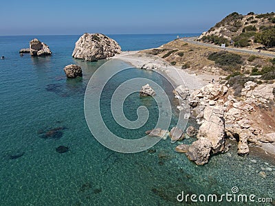 Drone View At Aphrodite`s Rock And Beach In Cyprus Royalty-Free Stock ...